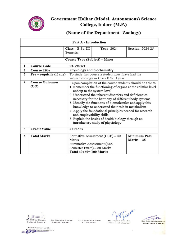 B.Sc. III Zoology Minor Syllabus 2024 | PDF | Metabolism | Endocrine System