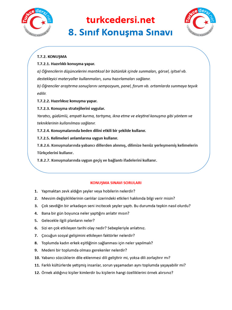 8.-Sinif-Turkce-Dersi-Konusma-Sinavi-turkcedersi.net_ | PDF