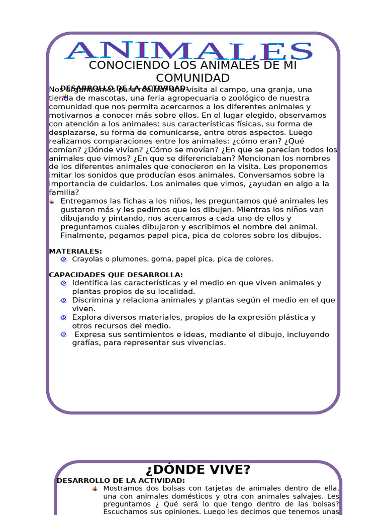 CONOCIENDO LOS ANIMALES DE MI COMUNIDAD | PDF
