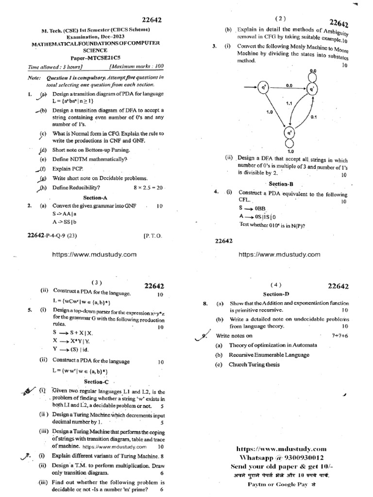 Mtech 1 Sem Cse Mathematical Foundations of Computer Science 22642 Dec ... Mtech 1 Sem Cse Mathematical Foundations of Computer Science 22642 Dec ...