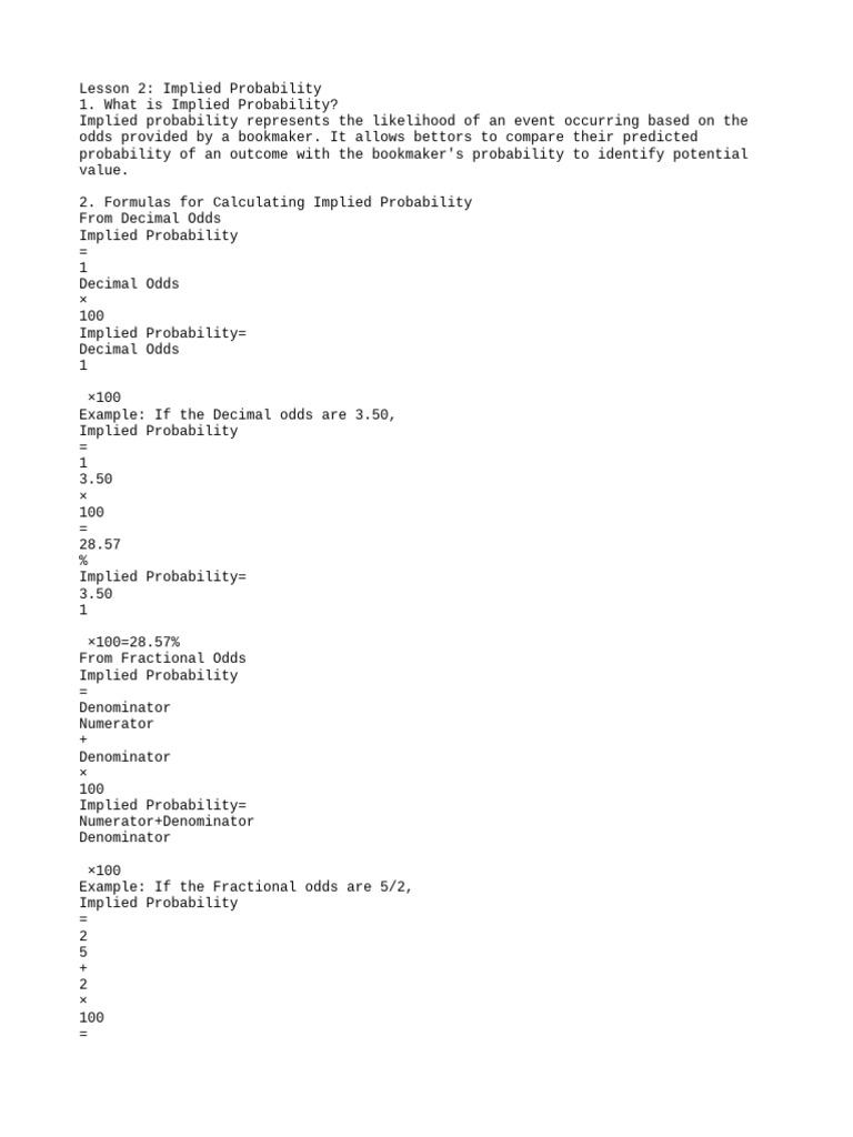 Implied Probability | PDF | Odds | Mathematics