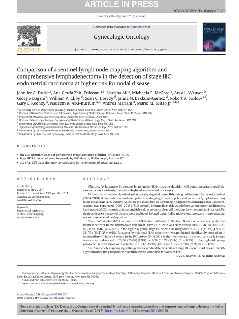 Comparison of a sentinel lymph node mapping algorithm and comprehensive lymphadenectomy in the ...