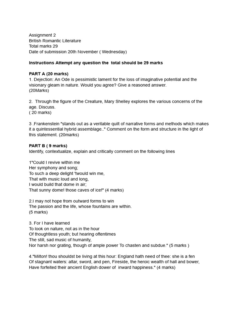 Assignment 2 Romantic Literature | PDF