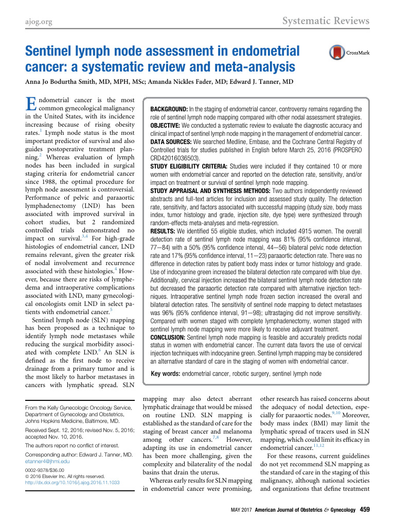 Sentinel node biopsia high endometrial cancer. Review. 2022 | PDF | Cancer | Systematic Review