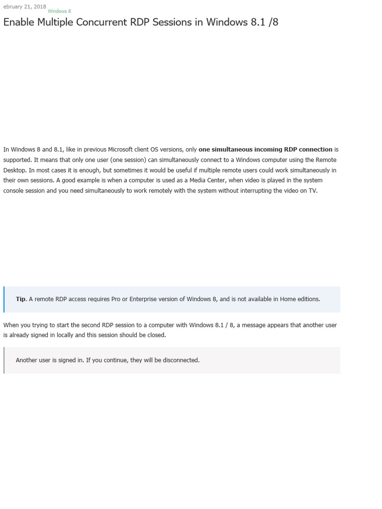 Enable Multiple Concurrent RDP Sessions in Windows 8.1 _8 _ Windows OS Hub | PDF | Utility ...