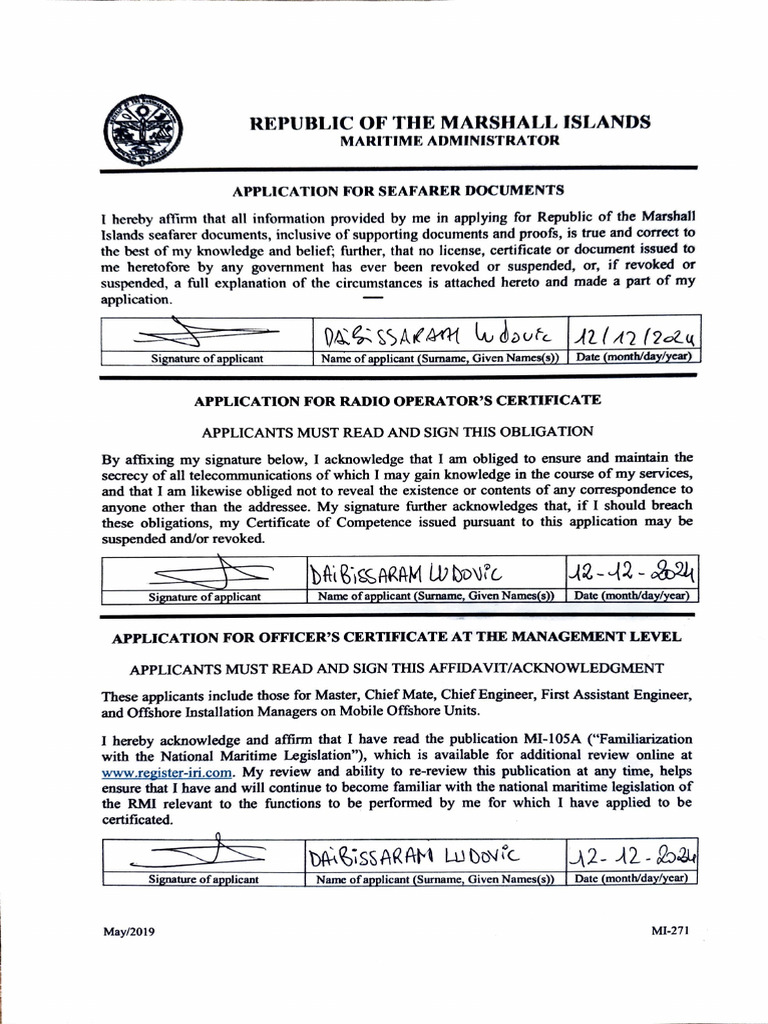 Seafarer Document Application | PDF