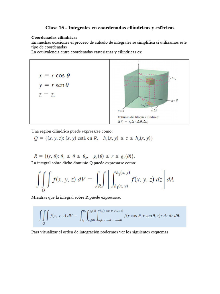 Integrales En Coordenadas Cilíndricas Y Esféricas Pdf