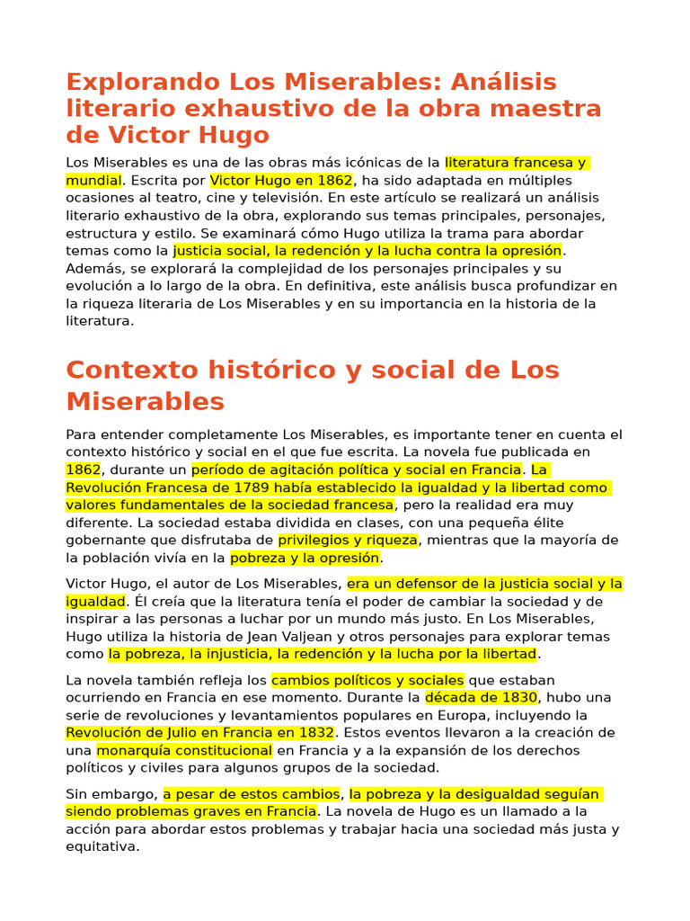 Los Miserables Análisis Literario | PDF | Los Miserables | Cosette