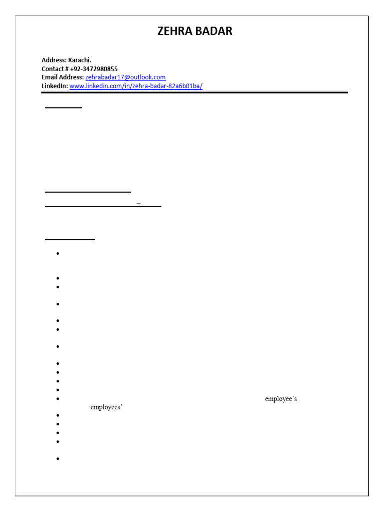 CV - ZEHRA BADAR - ZIP24 | PDF | Recruitment | Linked In