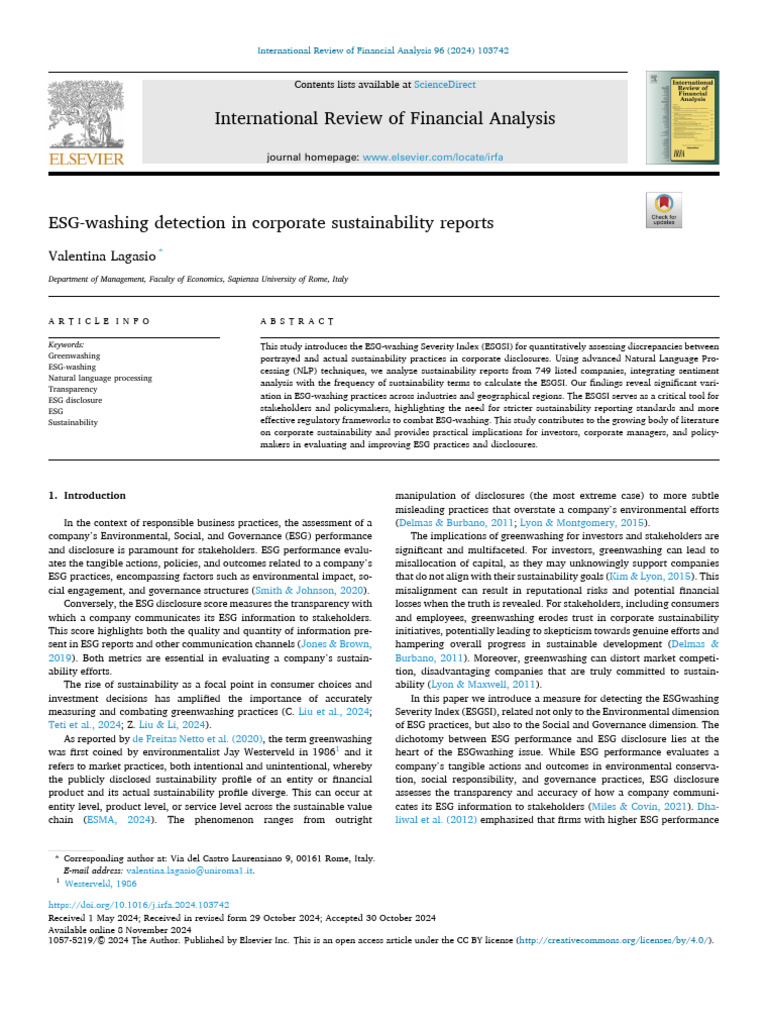 ESG-washing Detection in Corporate Sustainability Reports | PDF