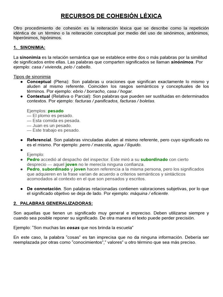 Recursos de Cohesión Léxica Y Gramatical.docx | PDF | Pronombre | Palabra