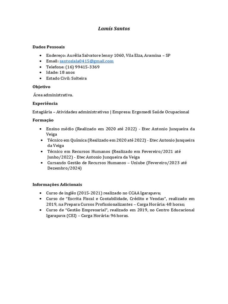 Currículo - Lamís Santos | PDF