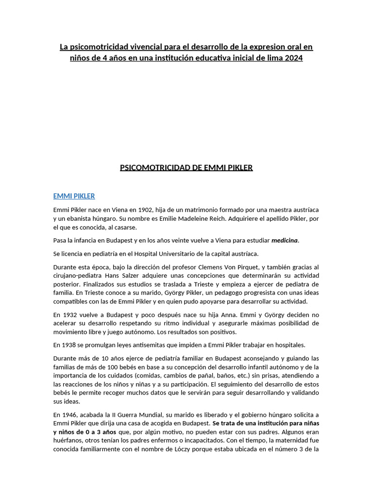 PSICOMOTRICIDAD DE EMMI PIKLER | PDF | Orfanato | Educación de la primera infancia