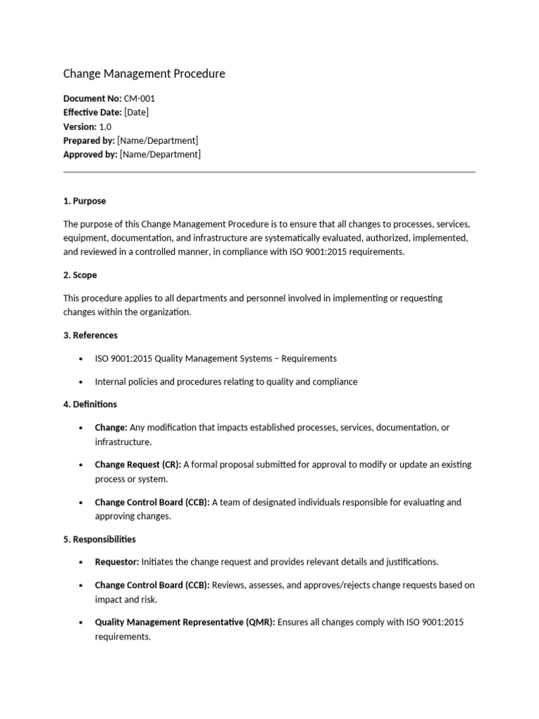 Change Management Procedure | PDF | Iso 9000 | Regulatory Compliance
