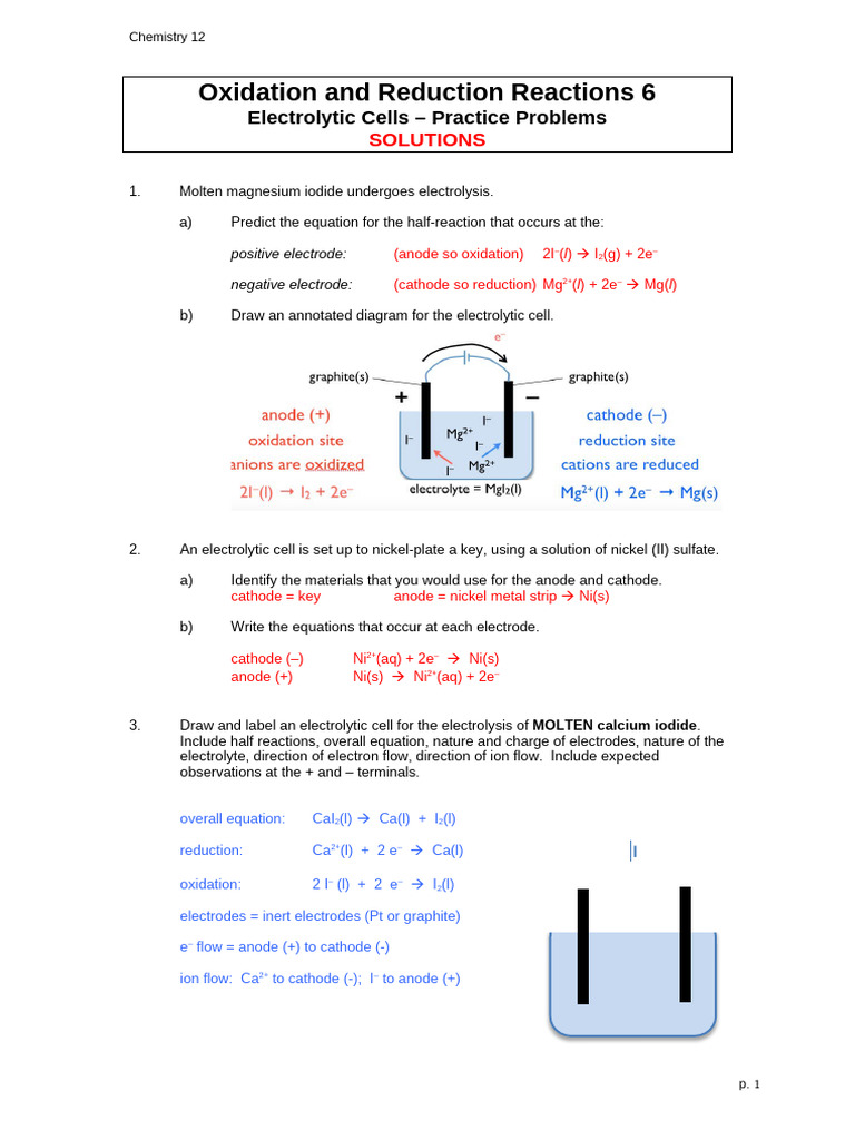 Electrolytic Cell Practice Problems | PDF | Anode | Redox