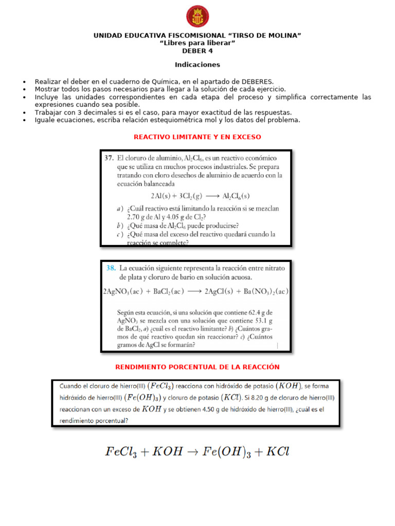 Reactivo Limitante y Rendimiento en Química | PDF