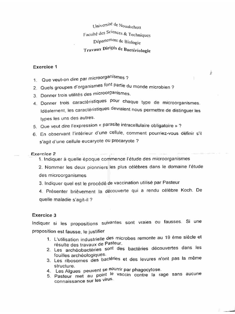 Correction TD1 Bactériologie | PDF