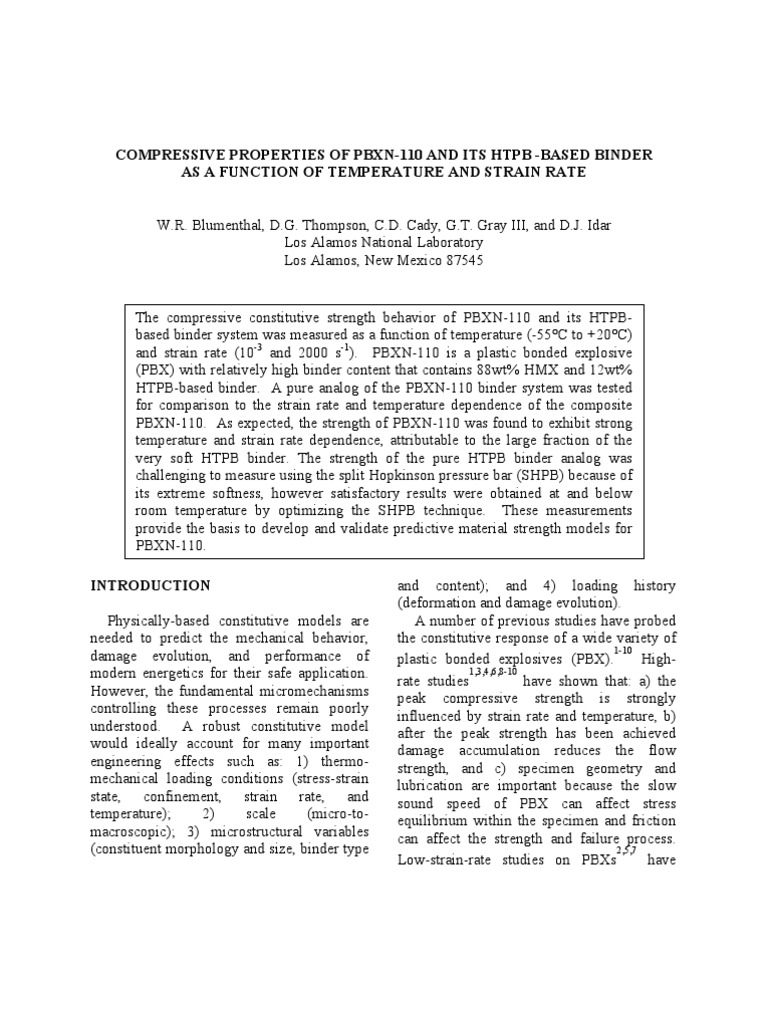 W.R. Blumenthal Et Al - Compressive Properties of PBXN-110 and Its HTPB ...