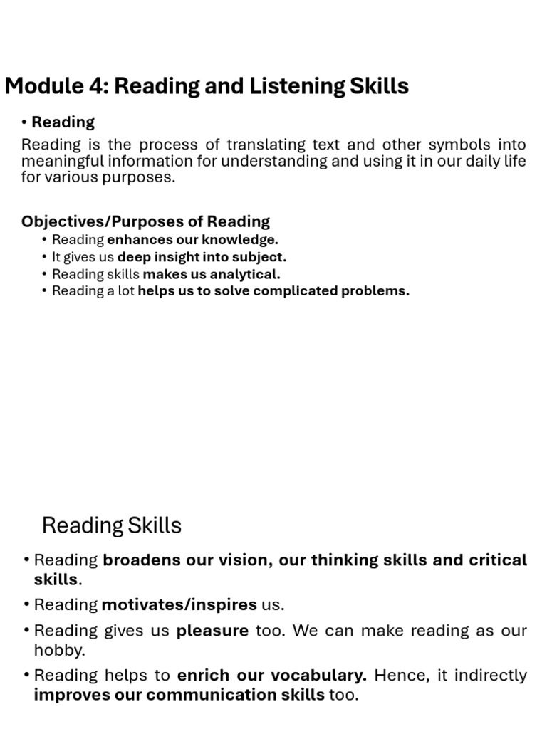Module 4 Reading and Listening Skills | PDF | Résumé | Nonverbal Communication