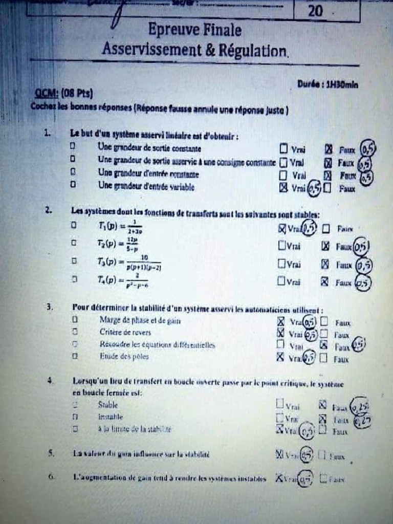 Examen asservissement | PDF