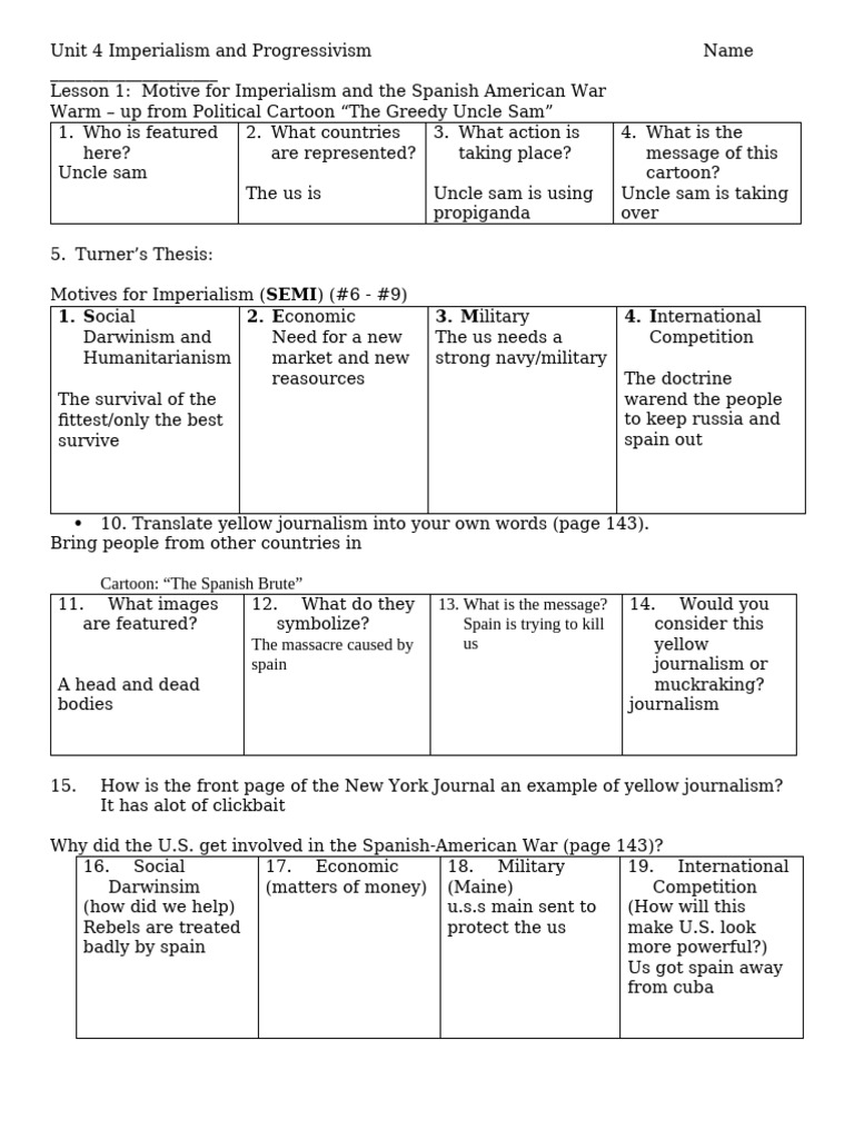 Lesson 1 Imperialism Motives and Spanish Amer | PDF | International ...