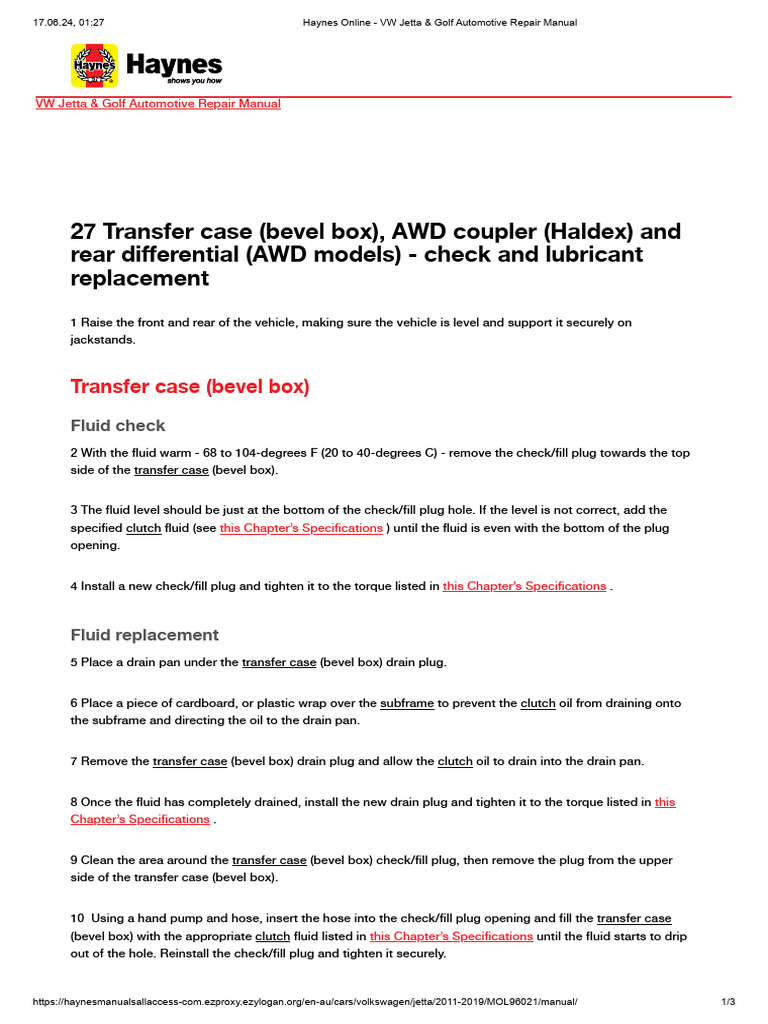 Bevel Box Maintenance for VW Models | PDF | Four Wheel Drive | Land ...