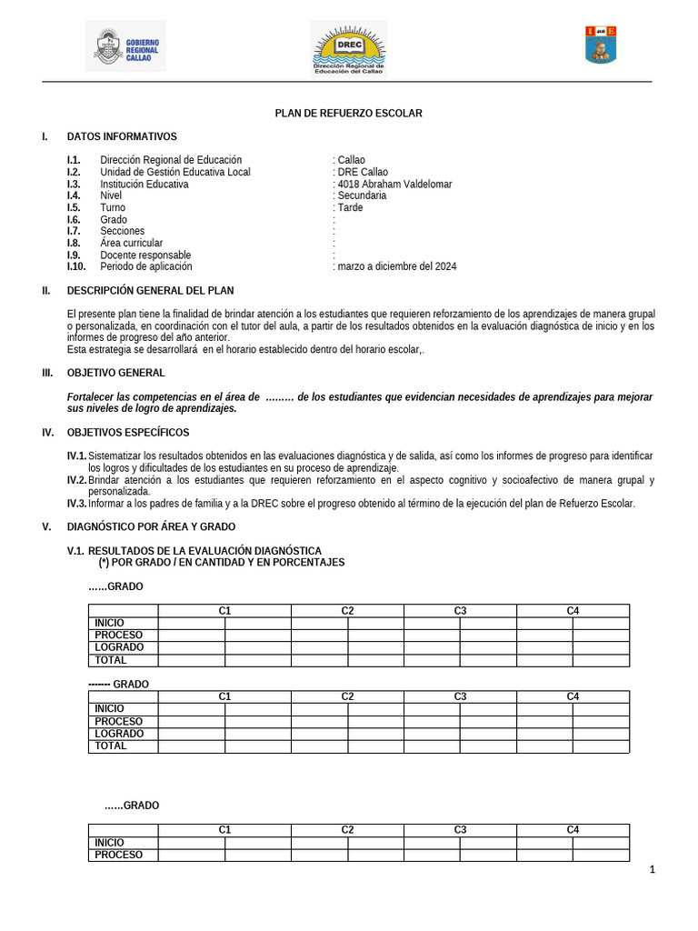 Esquema Plan de Refuerzo Escolar Por Docente | PDF | Evaluación | Maestros