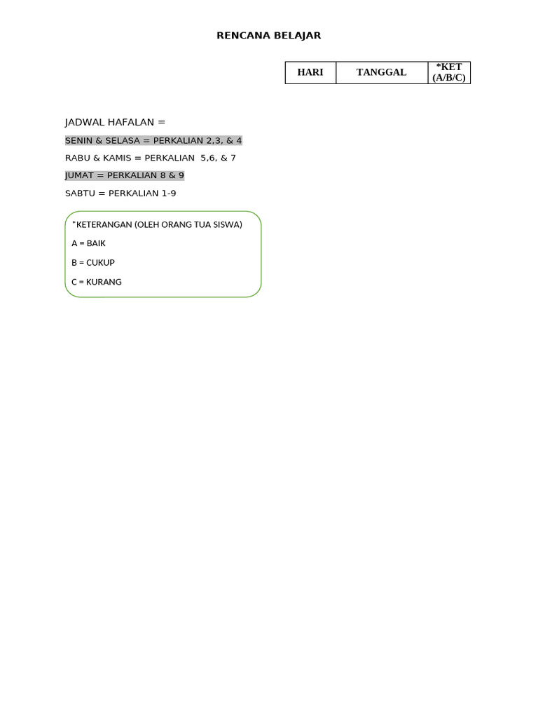 Jadwal Hafalan | PDF