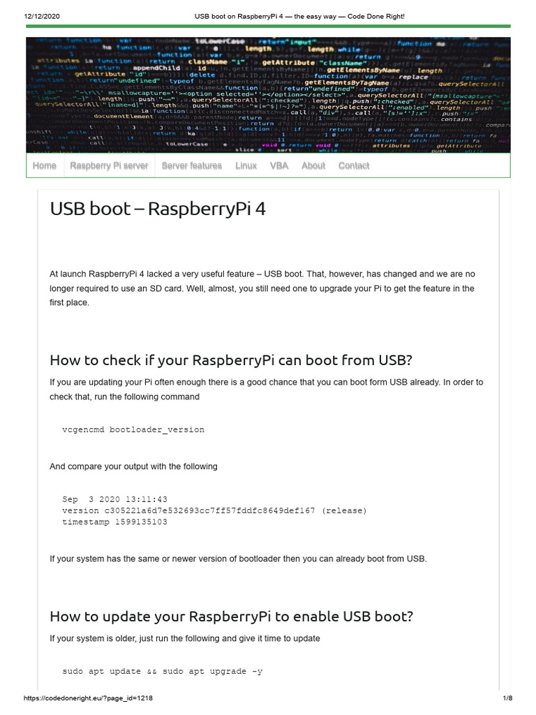 USB Boot On RaspberryPi 4 - The Easy Way - Code Done Right! | PDF | Raspberry Pi | Booting
