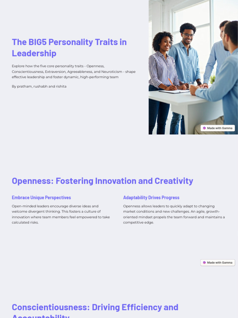 The BIG5 Personality Traits in Leadership | PDF | Leadership | Extraversion And Introversion