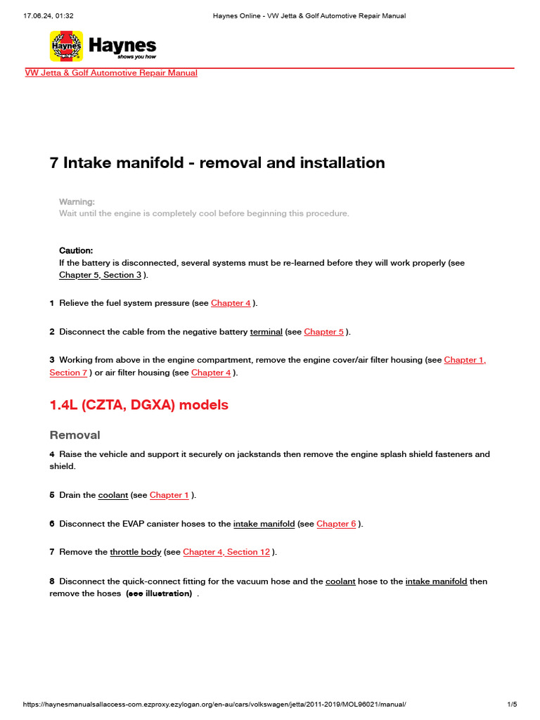 VW Jetta & Golf Intake Manifold Guide | PDF | Fuel Injection | Throttle