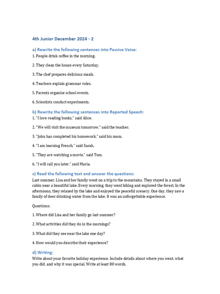 English Exercise Sheet | PDF