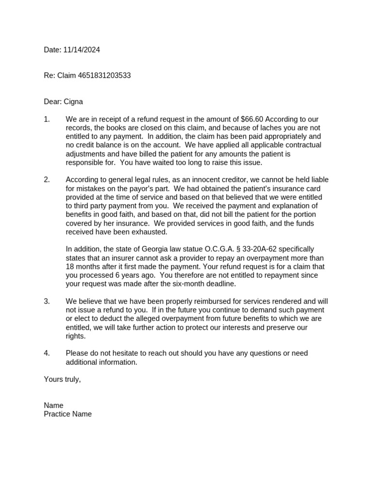 Insurance Refund Letter | PDF