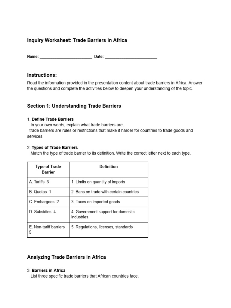 Barriers To Trade Inquiry Sheet | PDF | Tariff | Trade Barrier