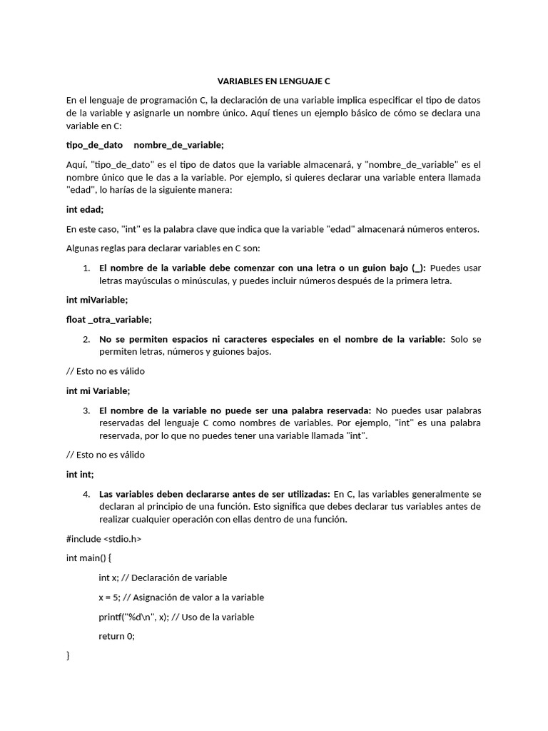 Como Se Declara Variables | PDF | Variable (informática) | Tipo de datos