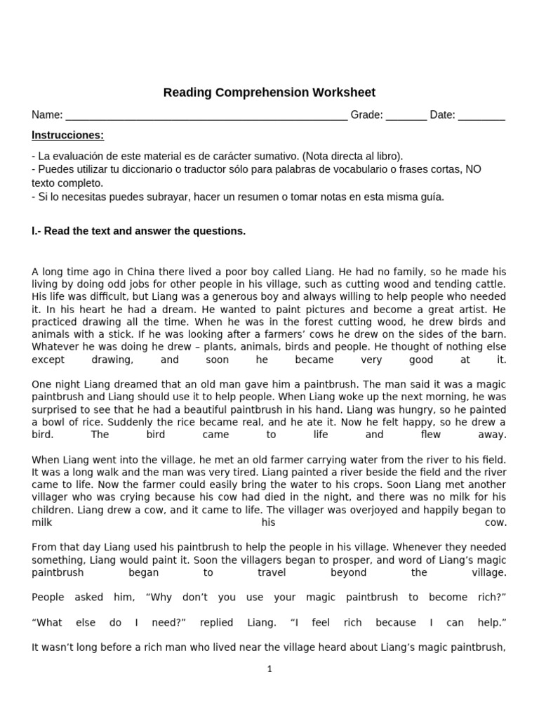 Comprensión Lectora Inglés Pdf