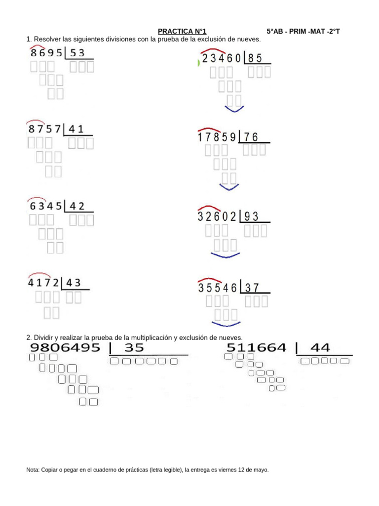 Divisiones y Pruebas Matemáticas 5°AB | PDF