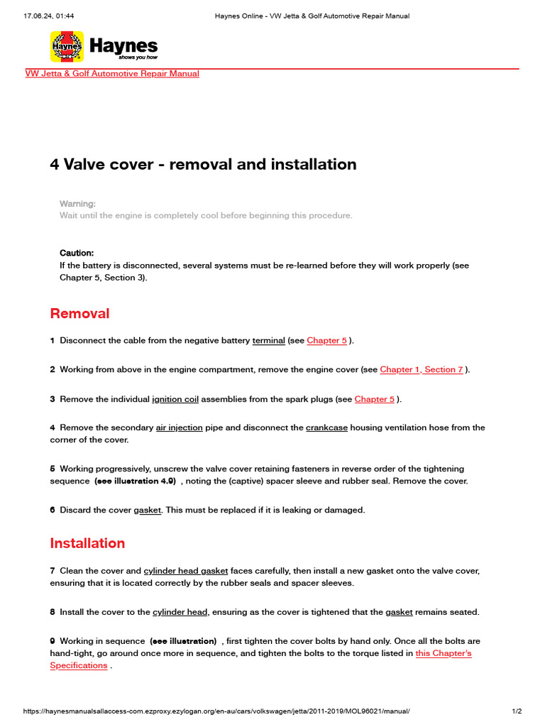 2b Five-cylinder engines 4 Valve cover - removal and installation | PDF ...