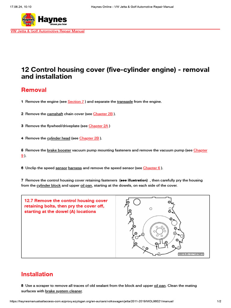 2c General engine overhaul procedures 12 Control housing cover (five ...