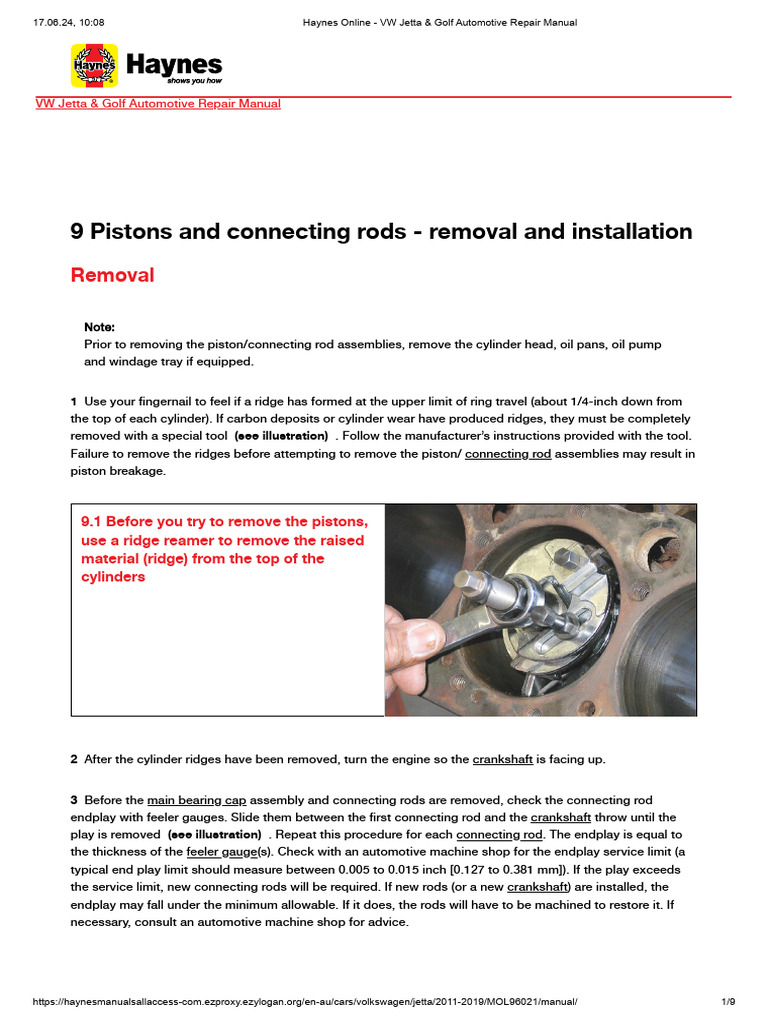 2c General engine overhaul procedures 9 Pistons and connecting rods ...
