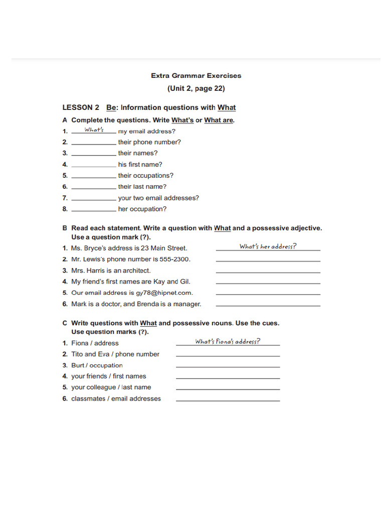 Practica Gramatica Unidad 2 | PDF