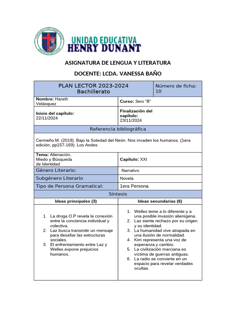 FICHA PLAN LECTOR-BACH | PDF