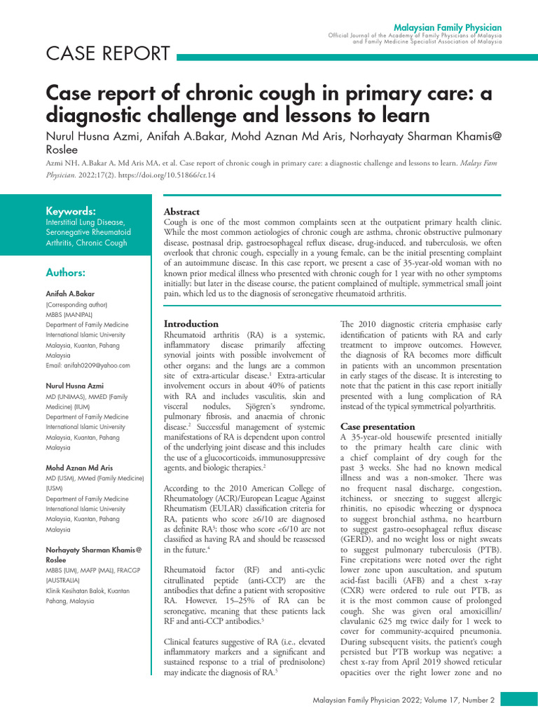CRCase Report of Chronic Cough | PDF | Cough | Epidemiology