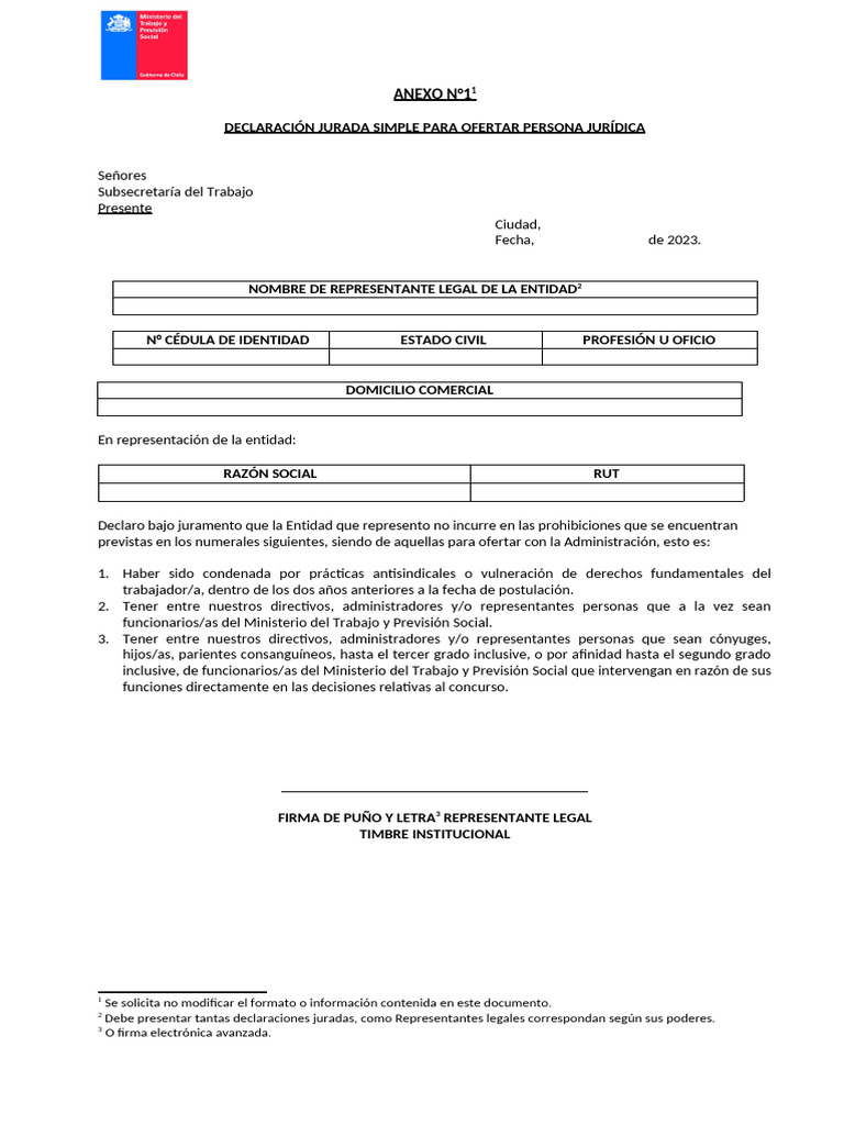 Anexo 1 Declaracion Jurada Simple Para Ofertar 1 | PDF