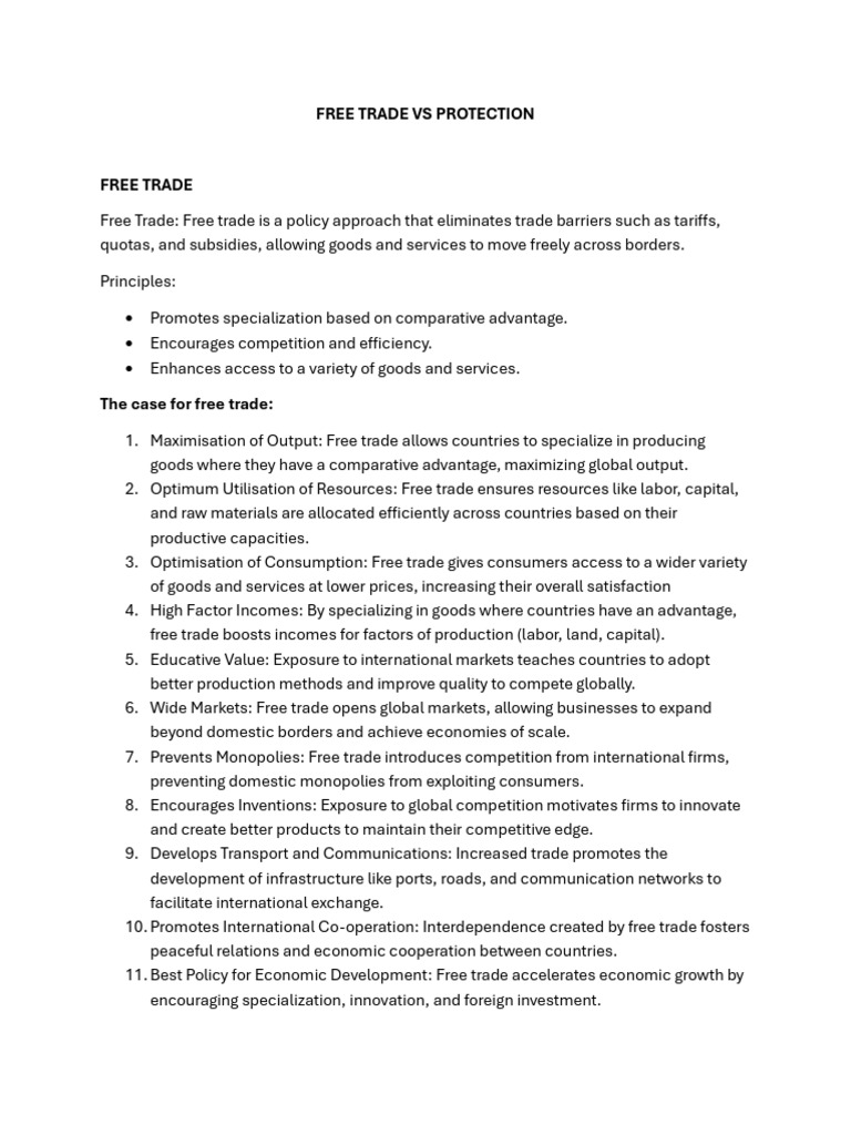 Free Trade Vs Protection | PDF | Free Trade | Tariff