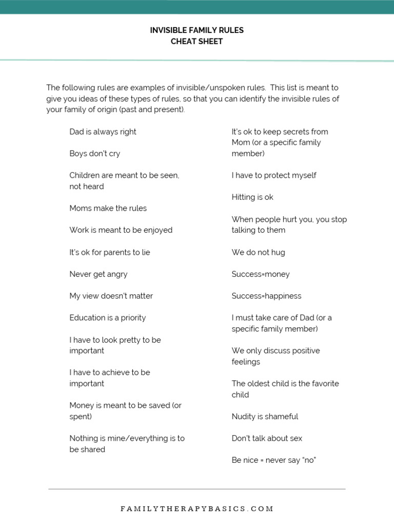 Invisible Family Rules Cheat Sheet | PDF