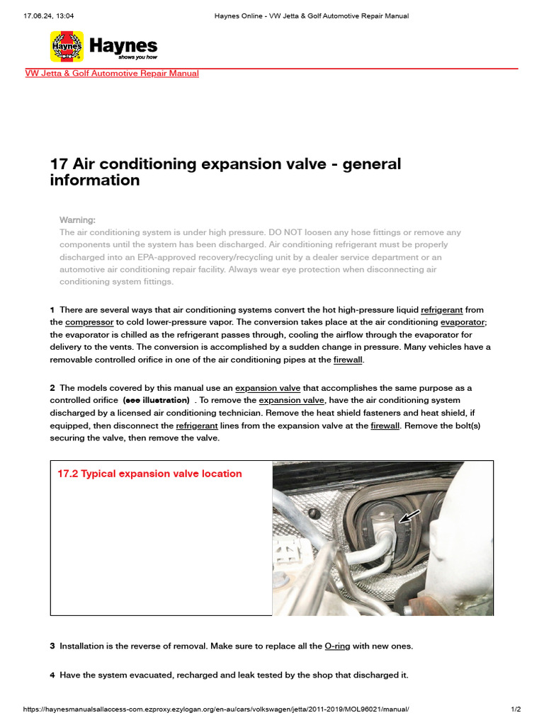 3 Cooling, Heating and Air Conditioning Systems 17 Air Conditioning Expansion Valve - General ...