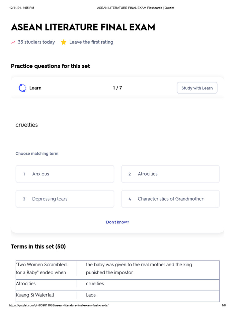 ASEAN LITERATURE FINAL EXAM Flashcards - Quizlet | PDF