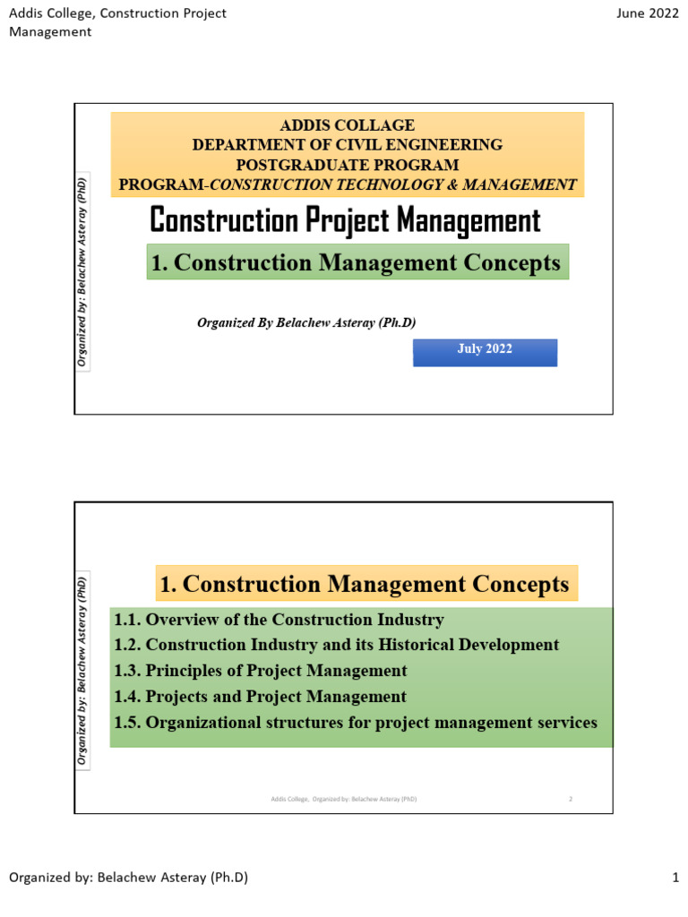 Part 1 Construction Management Concepts | PDF | Partnership | Limited Liability Company