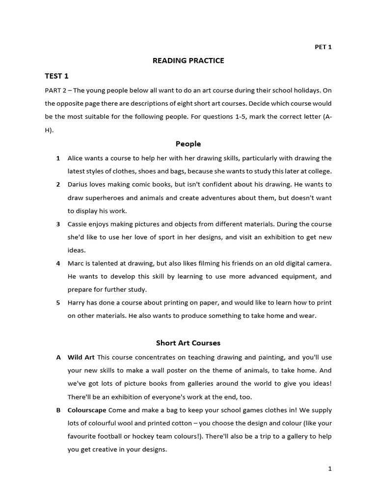 Exam Practice - Reading 1 | PDF | Swimming | Clothing